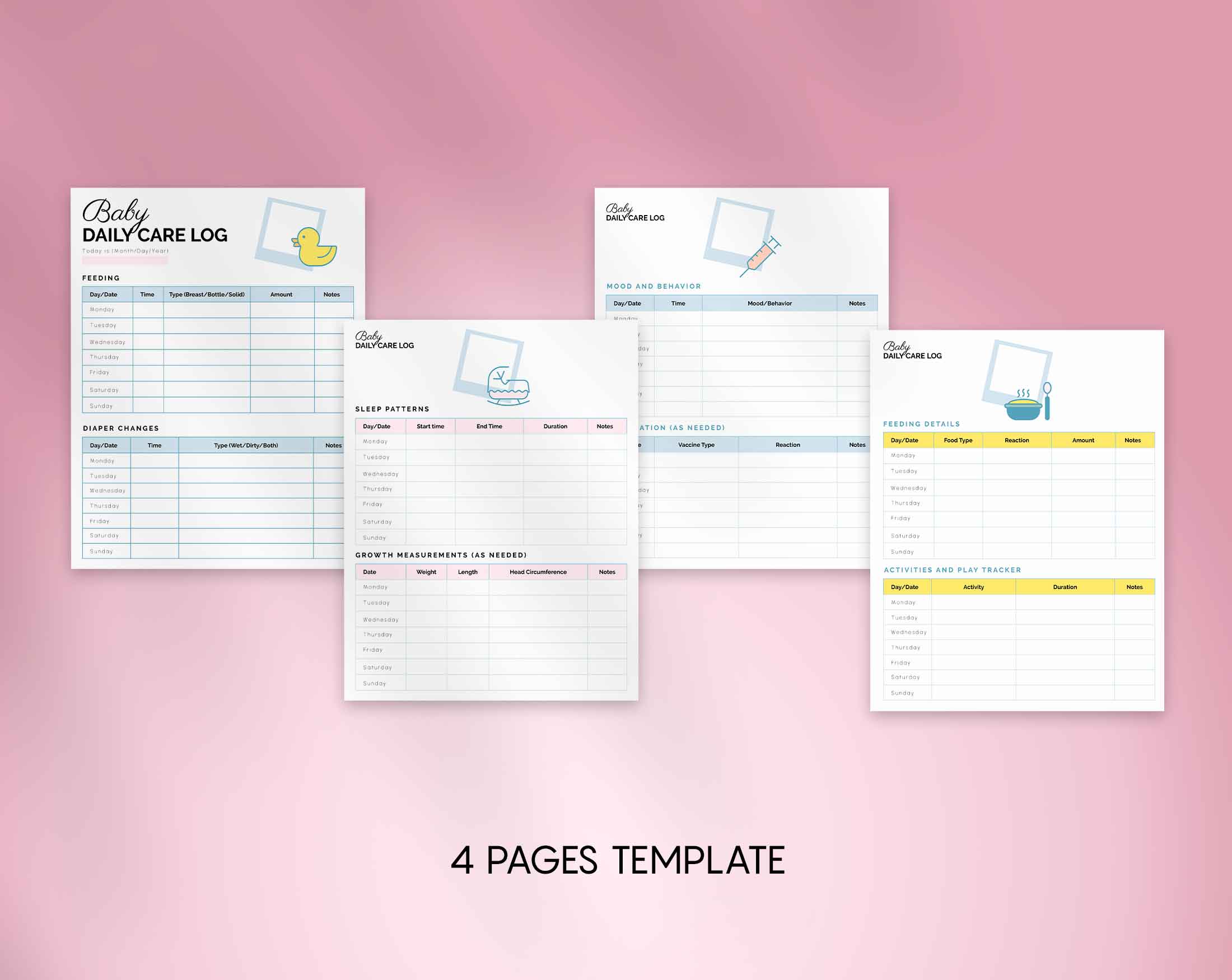 Baby Daily Care Log Comprehensive Tracker | Digital Products with ...