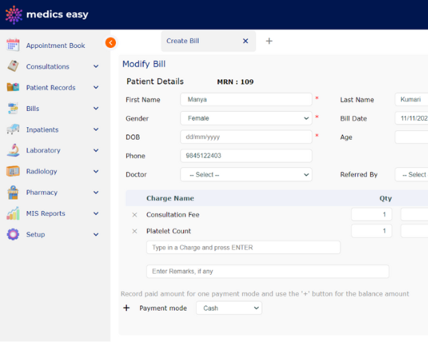 medics easy | Billing