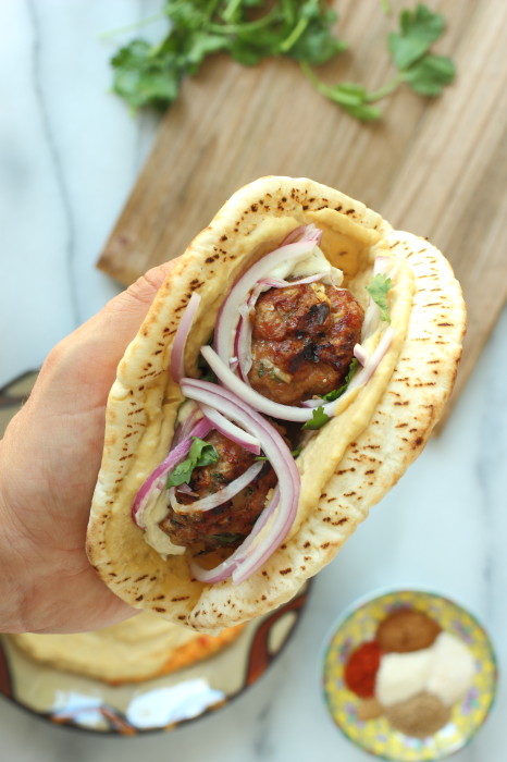 Beef Kofta Sandwich with Garlic Hummus - Foodness Gracious