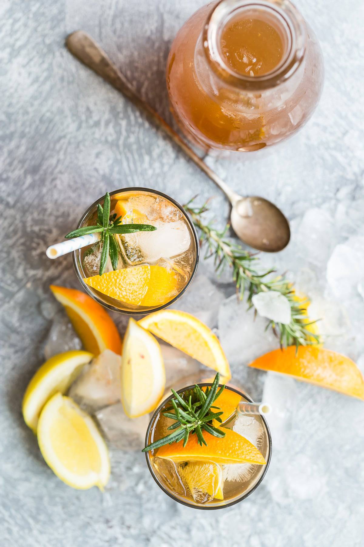 Easy Peach Texas Tea with Rosemary - Foodness Gracious