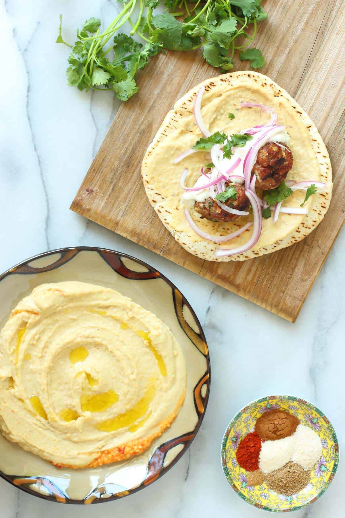 Beef Kofta Sandwich with Garlic Hummus - Foodness Gracious