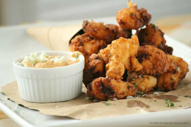 Fried Chicken Nuggets with Blue Cheese Dip - Foodness Gracious