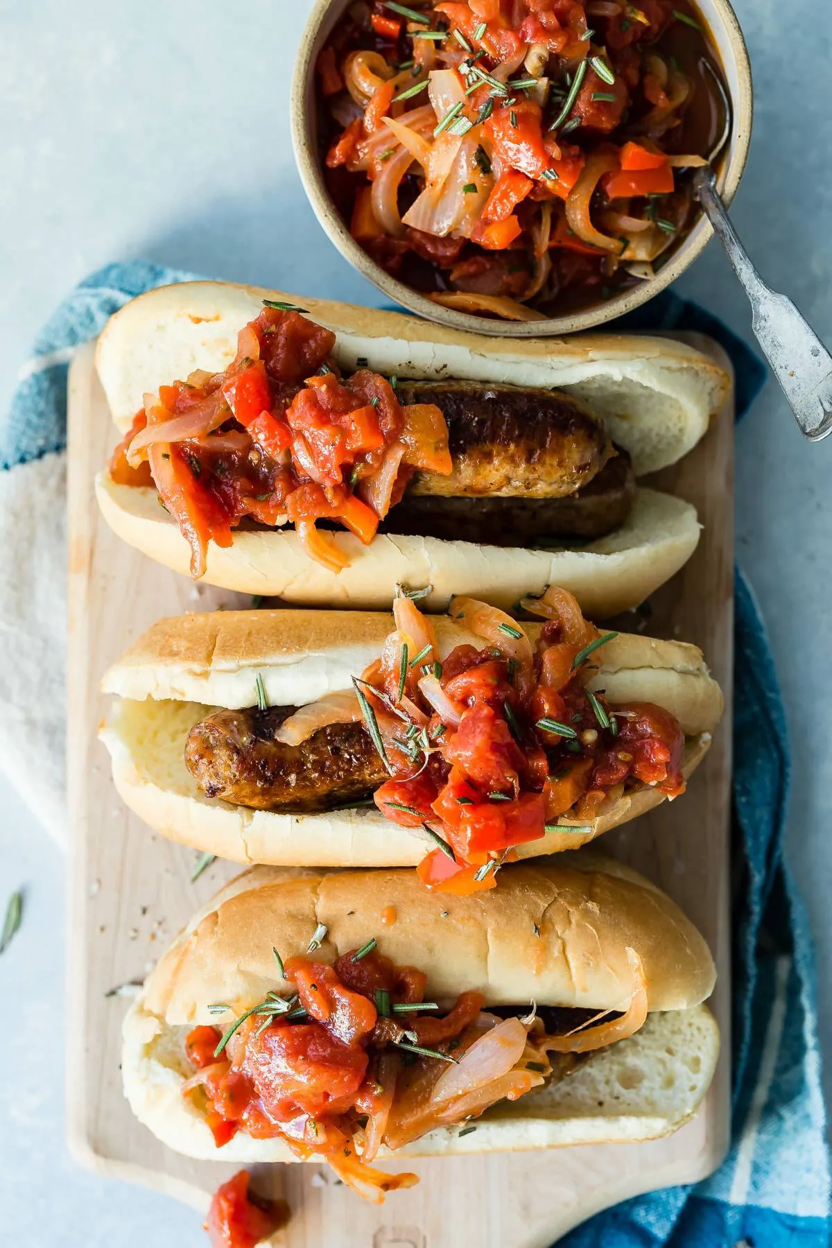 Red Pepper Onion Chili Relish with Bratwurst - Foodness Gracious