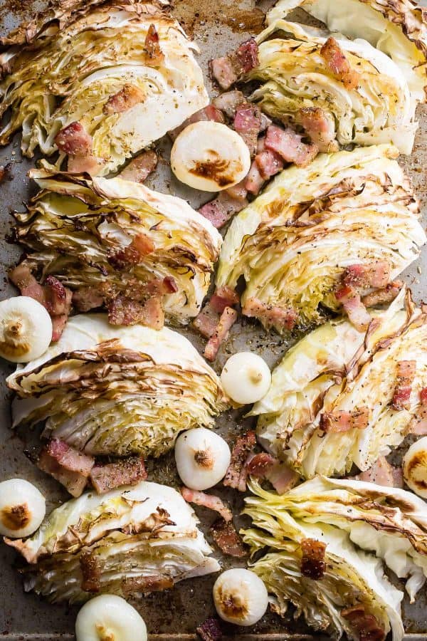 Roasted Cabbage with Bacon and Cippolini Onions - Foodness Gracious