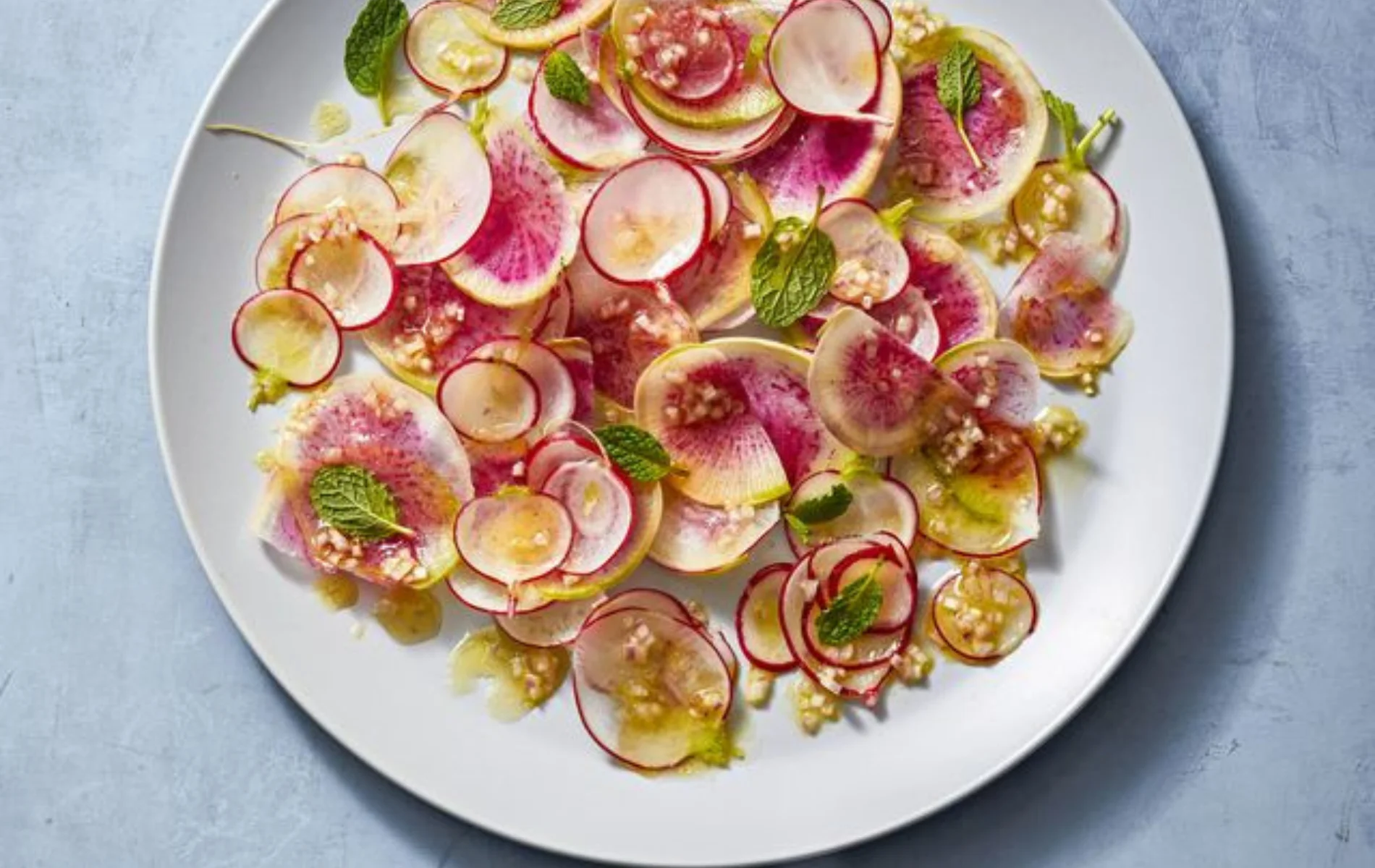 Shaved Radish Salad with Almonds and Mint - Foodness Gracious