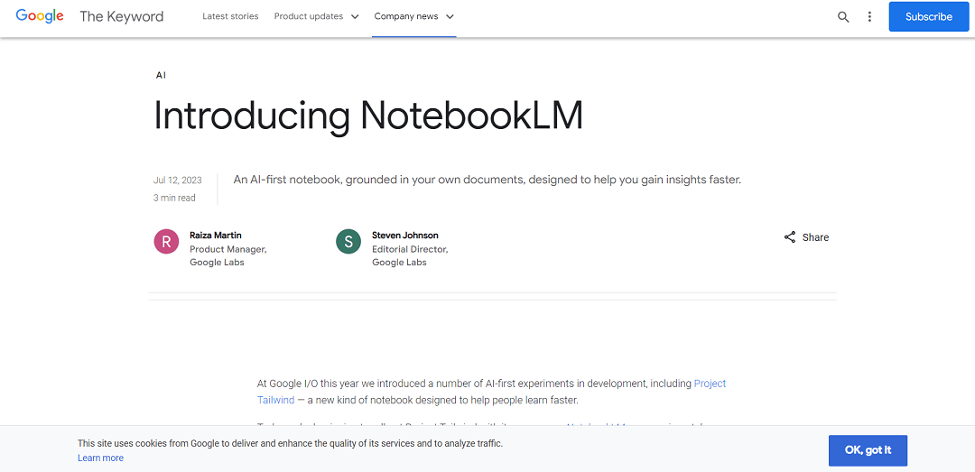 NotebookLM - Best AI apps of 2024