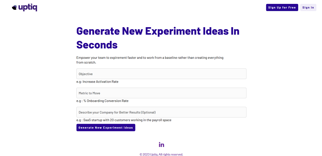 Uptiq Idea Generator - Best AI apps of 2024
