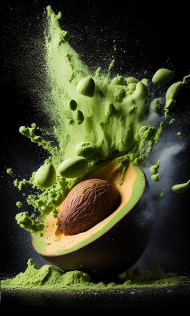 Powerful explosion of green dust avocado.- AI image of the day on SamurAI