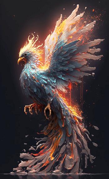 Phoenix bird with flaming wings- AI image of the day on SamurAI