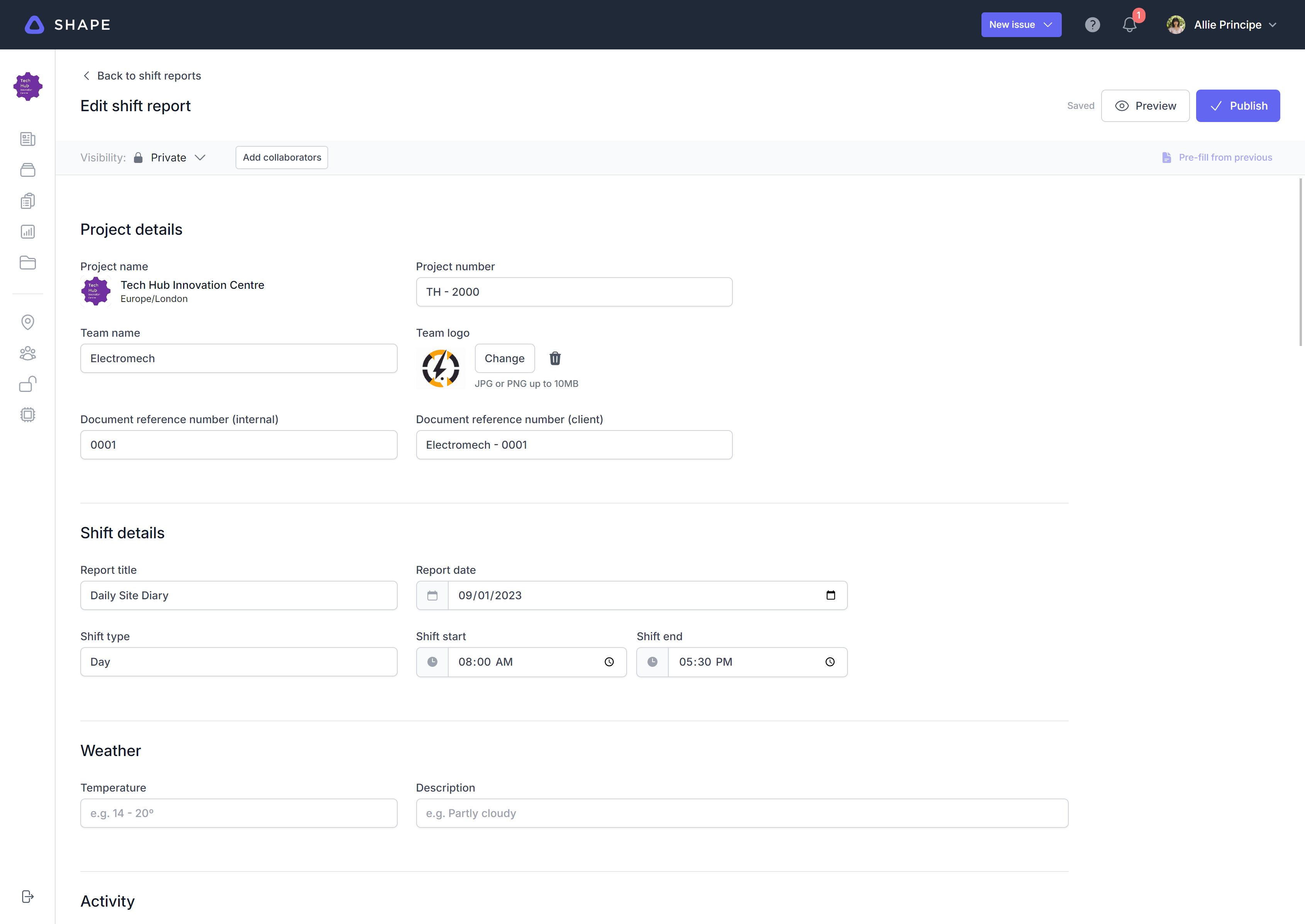 Shape | Track and report everything happening on site