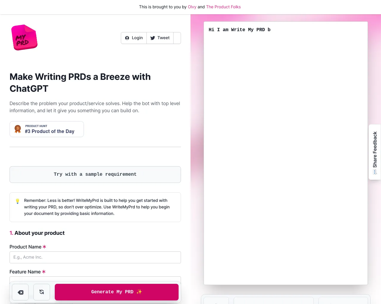 Explore Write My PRD 2024: The Ultimate AI Guide - Pricing, Review & Capabilities | Monkey Ai Tools