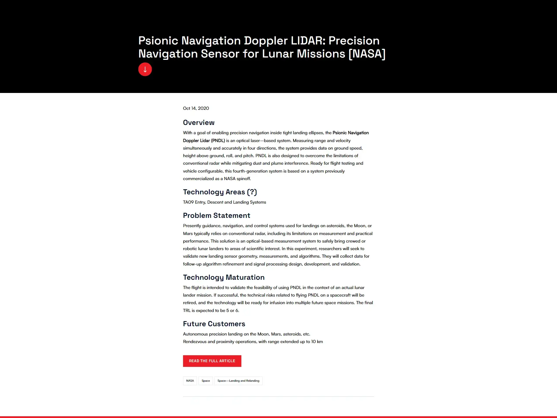 Navigation Doppler LIDAR: Precision Navigation Sensor for Lunar ...