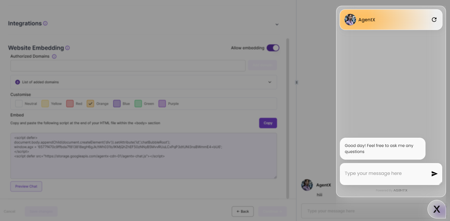 How to publish an AI chat agent created on AgentX 1.0?