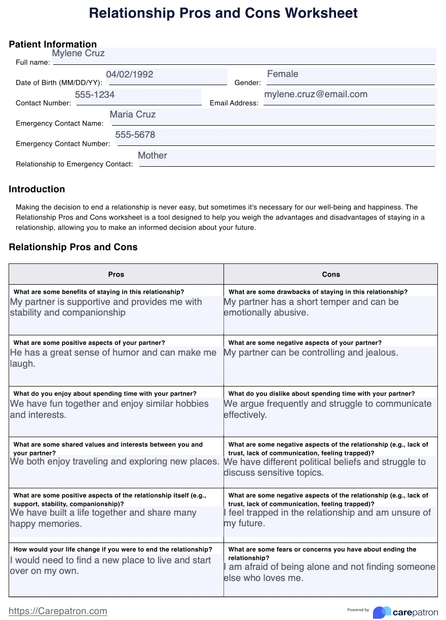 Pros And Cons Worksheet