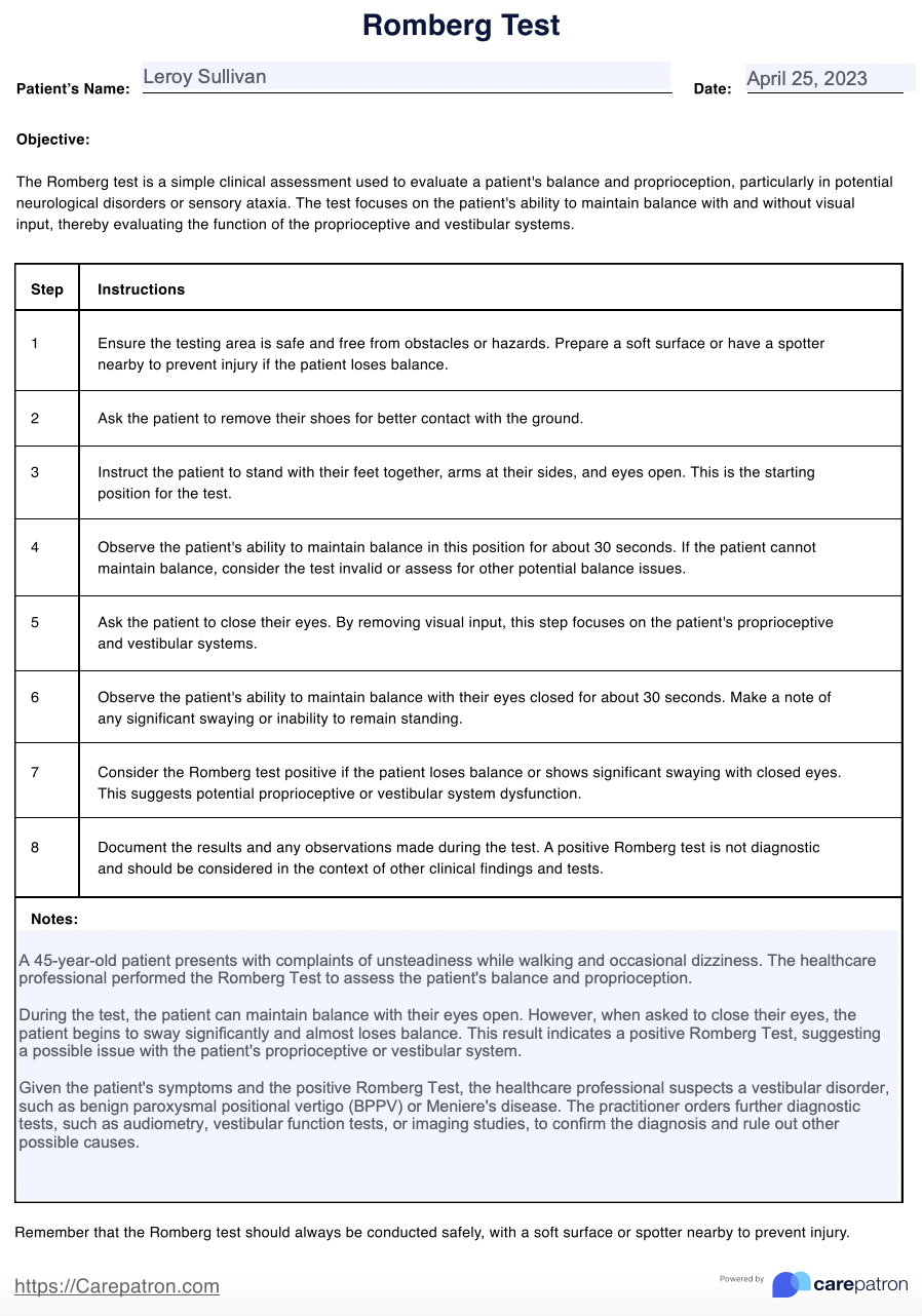 Romberg Balance Test