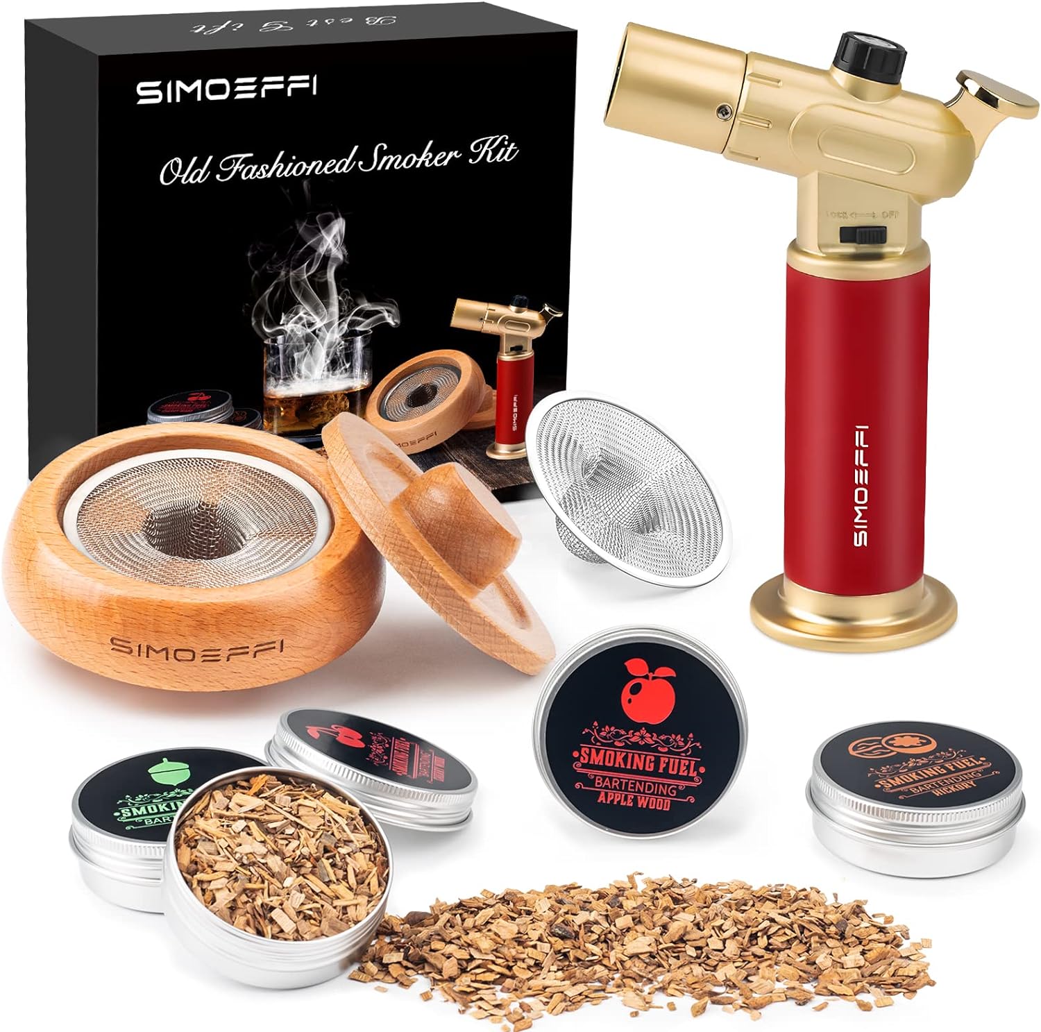 SIMOEFFI Cocktail Smoker Kit with Torch, & 4 Flavors Wood Smoker Chips