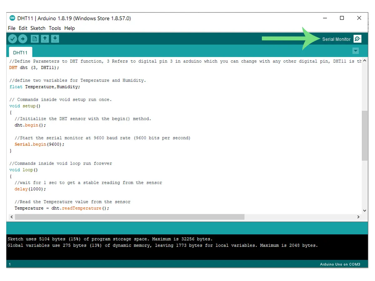 Voltaat Learn - Monitor temperature and humidity using DHT11