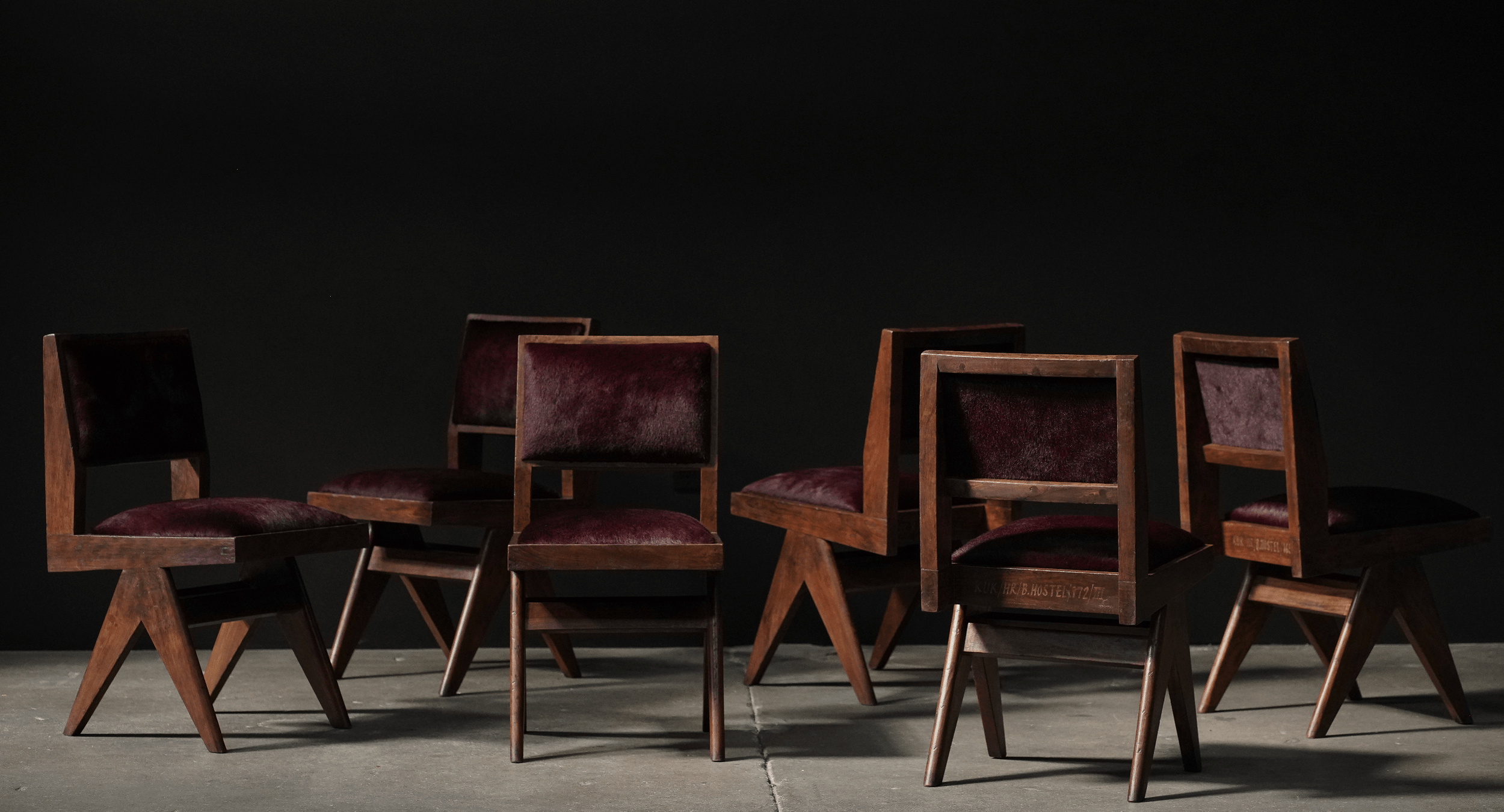 Pierre Jeanneret Chairs, Burgundy Hide - STUDIO BALESTRA
