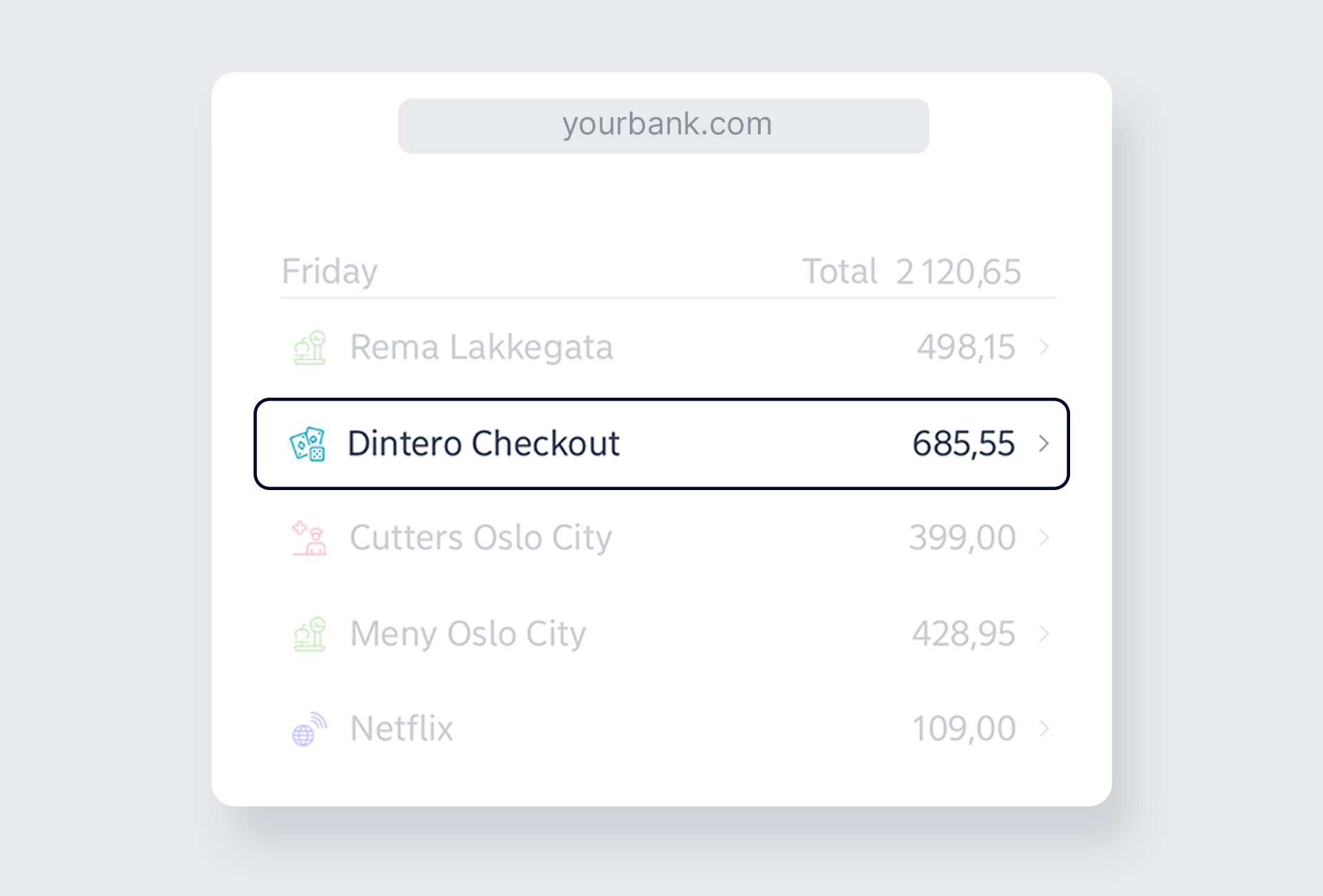 A picture of a bank statement showing a transaction from Dintero Checkout