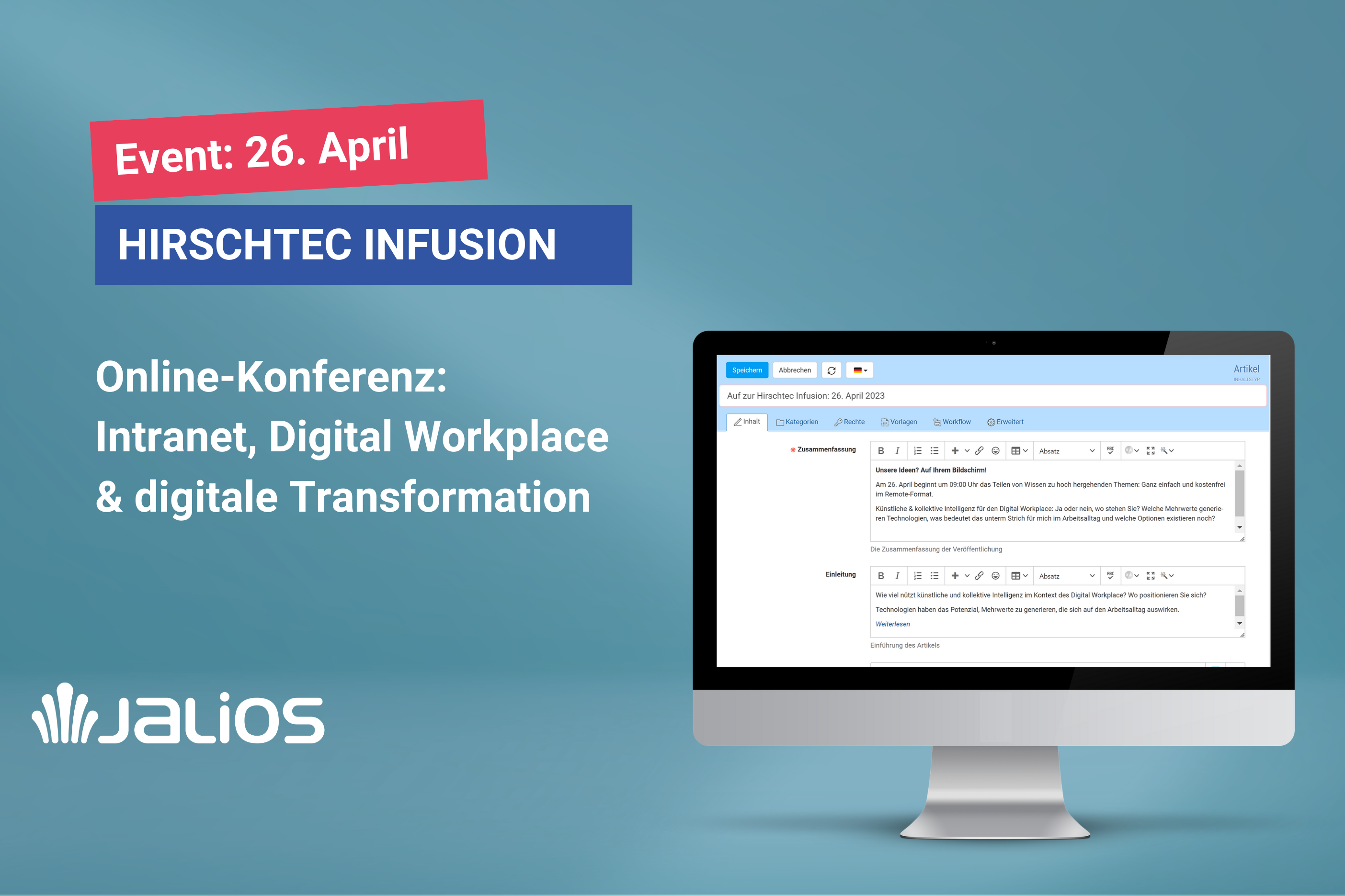 Jalios Veranstaltung: Hirschtec Infusion 2023: Auf zur Online-Konferenz für Digitalisierung!