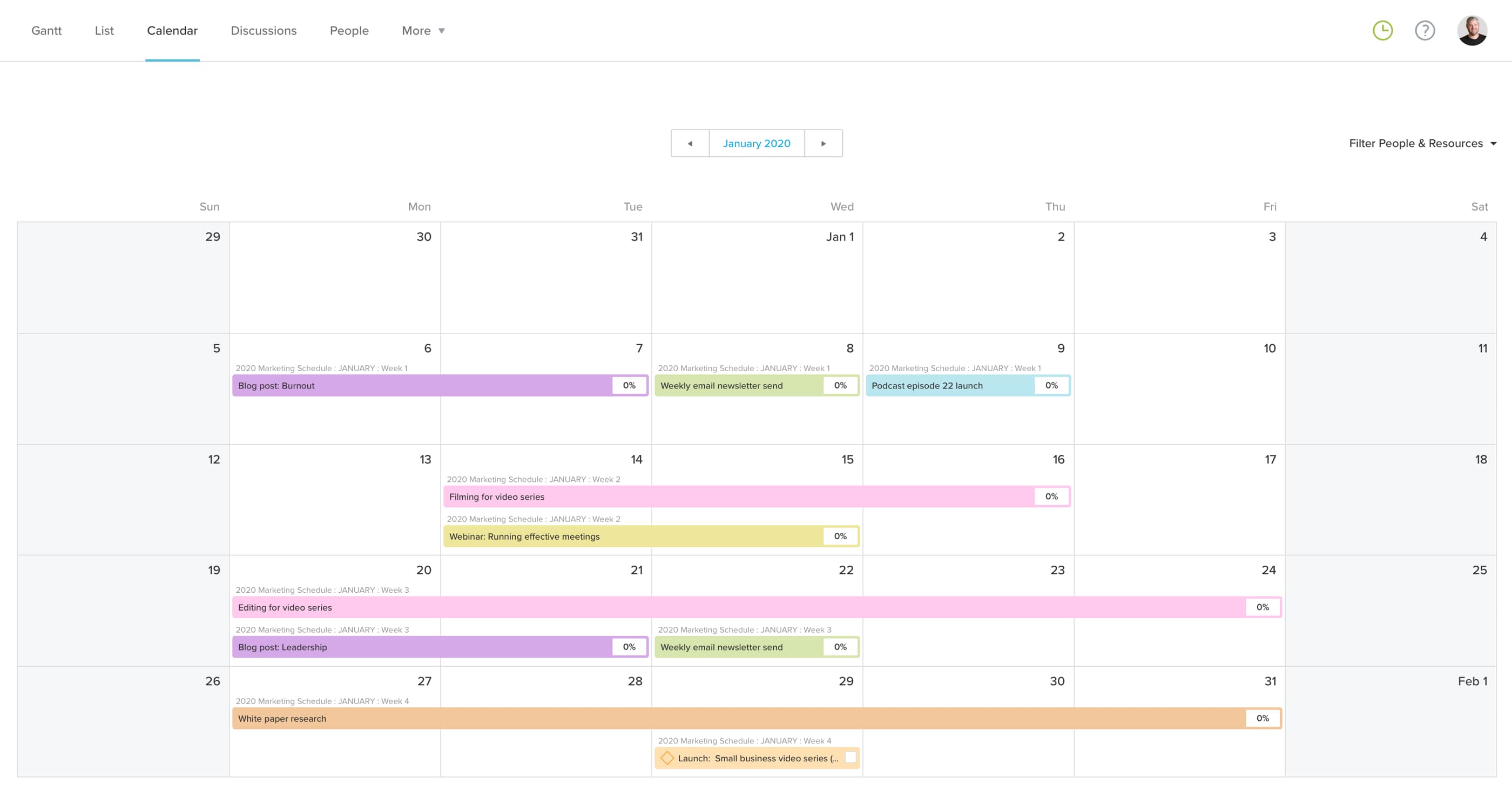 Marketing Schedule Template and Calendar | TeamGantt