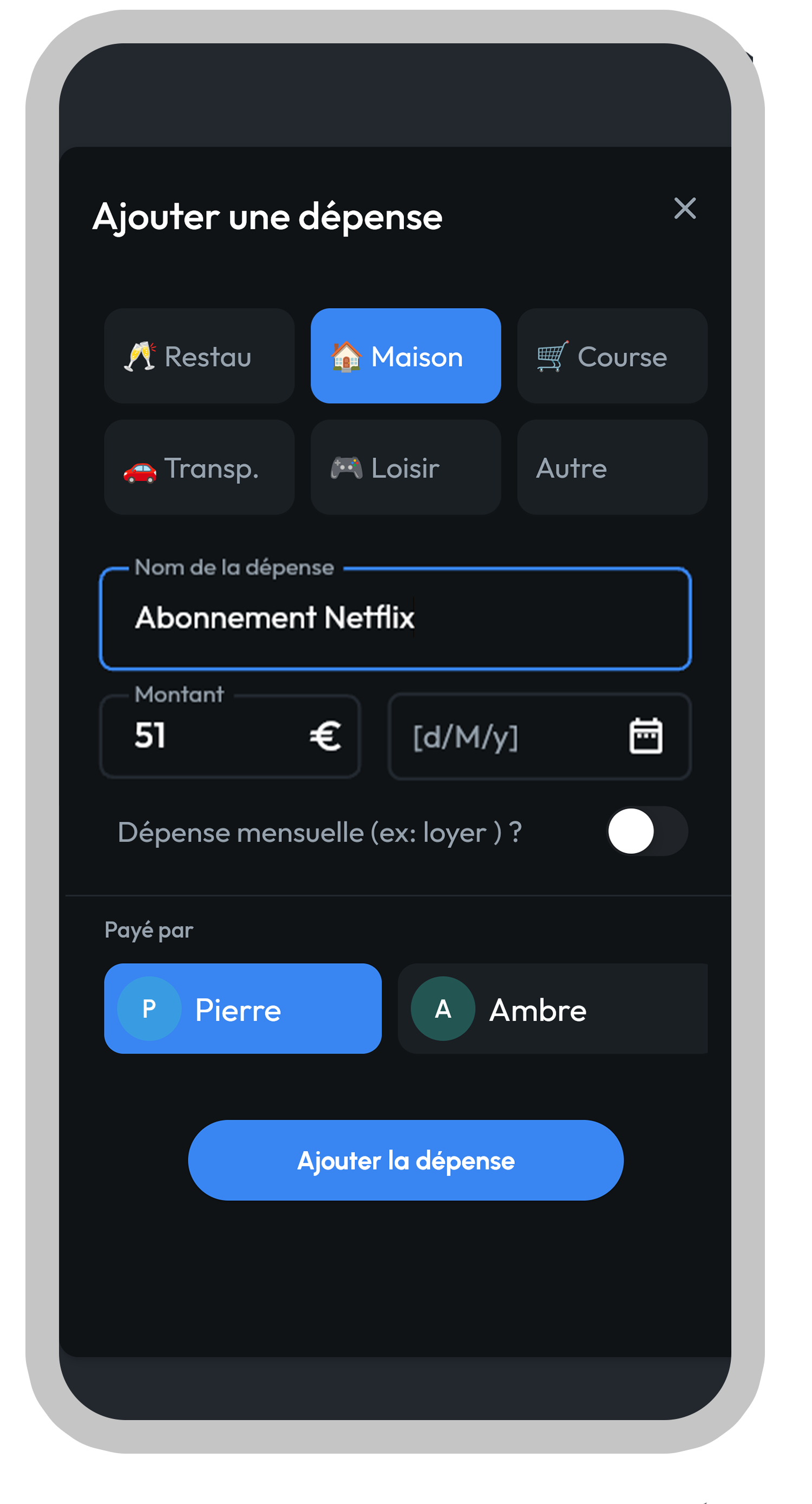 2SPLIT - Application de gestion de budget pour couple