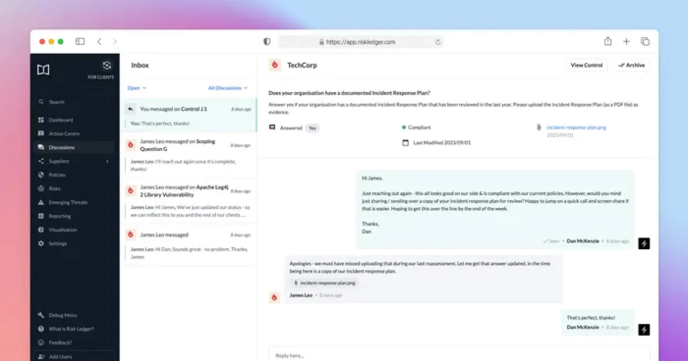 Enhanced Discussions Inbox - Risk Ledger