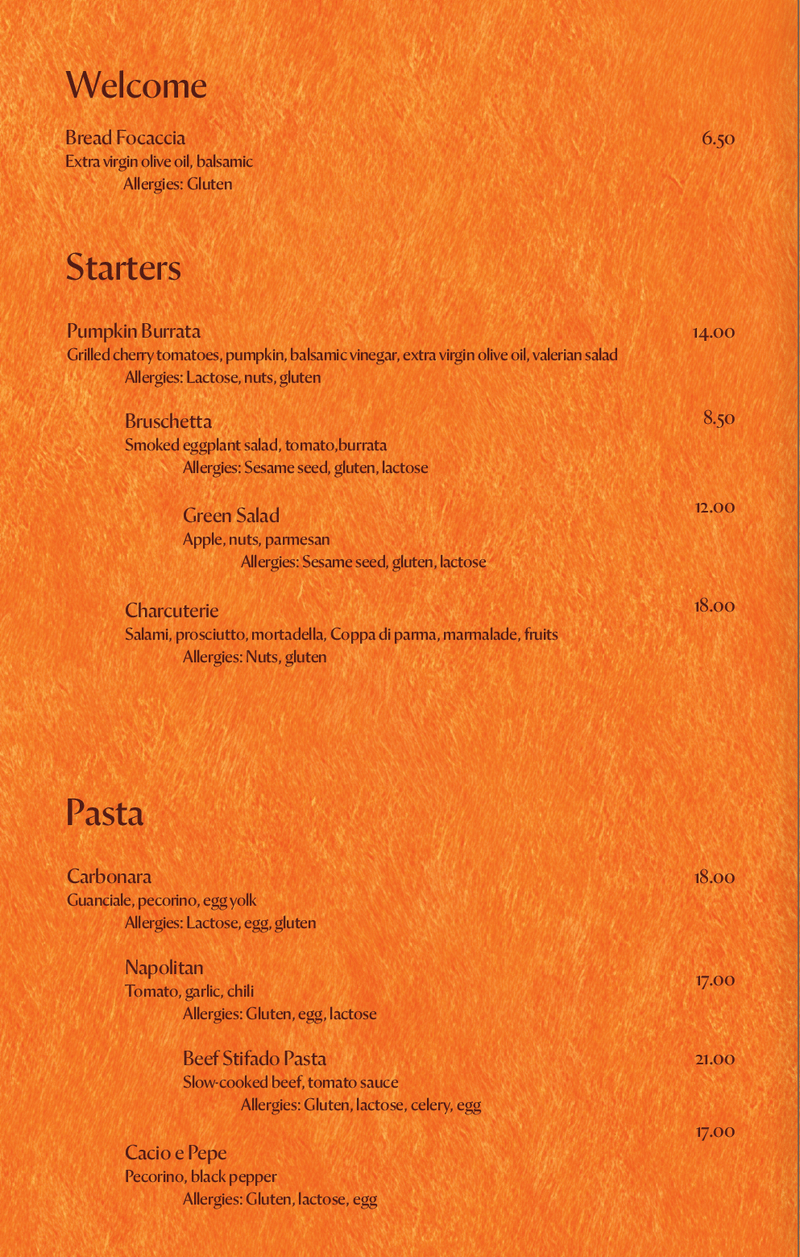 Food menu - Krusta Amsterdam