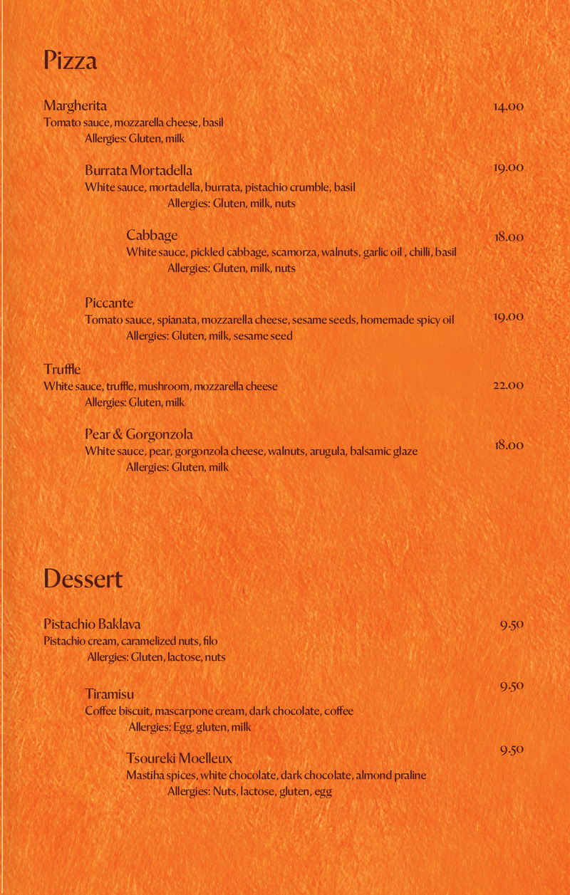 Food menu - Krusta Amsterdam