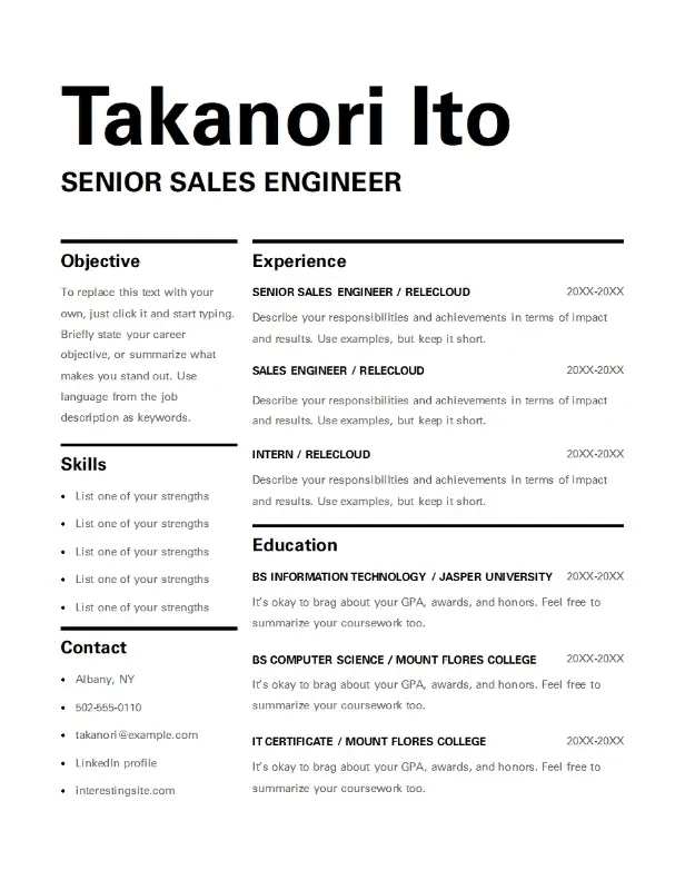 59 Competitive & Free Resume Templates for Microsoft Word