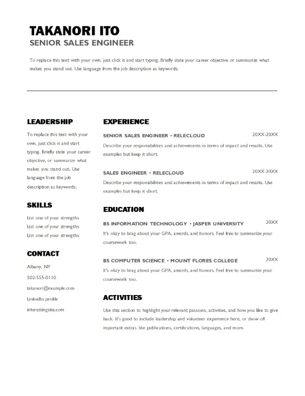 59 Competitive & Free Resume Templates for Microsoft Word