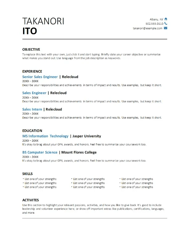 59 Competitive & Free Resume Templates for Microsoft Word
