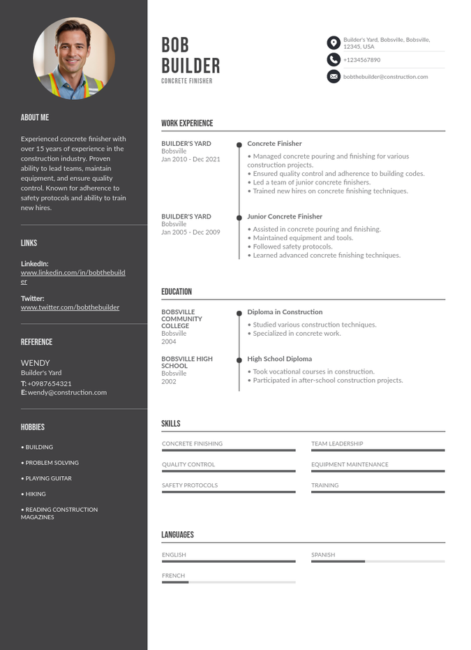 Creating a CV Template and Writing a CV for a Concrete Finisher