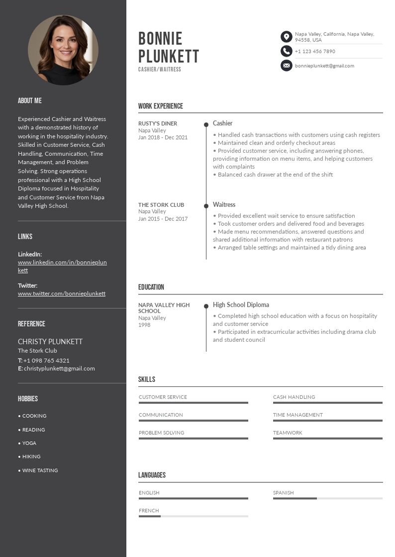 Cashier/Waitress Resume Examples: Free Best Guide & Tips for 2024