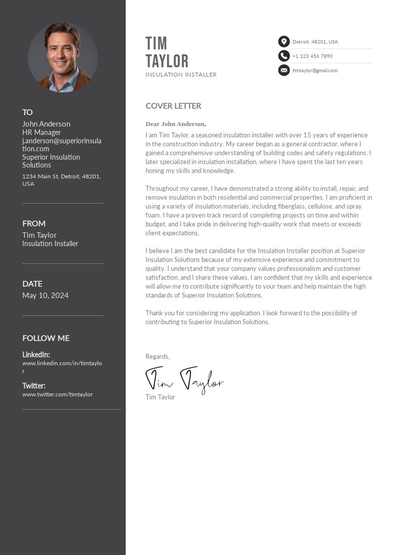 Insulation Installer Cover Letter Templates and Comprehensive Guide