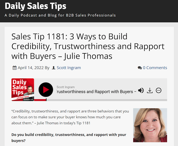 3 Ways to Build Credibility, Trustworthiness and Rapport with Buyers – Julie Thomas