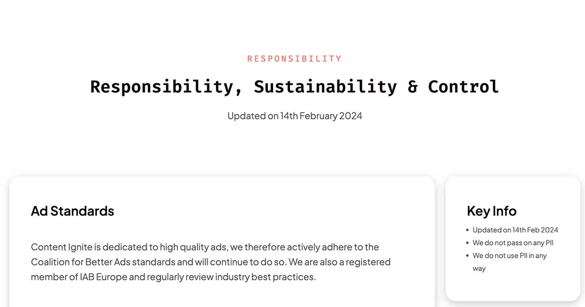 Content Ignite: Upholding Industry Standards in Responsible Advertising