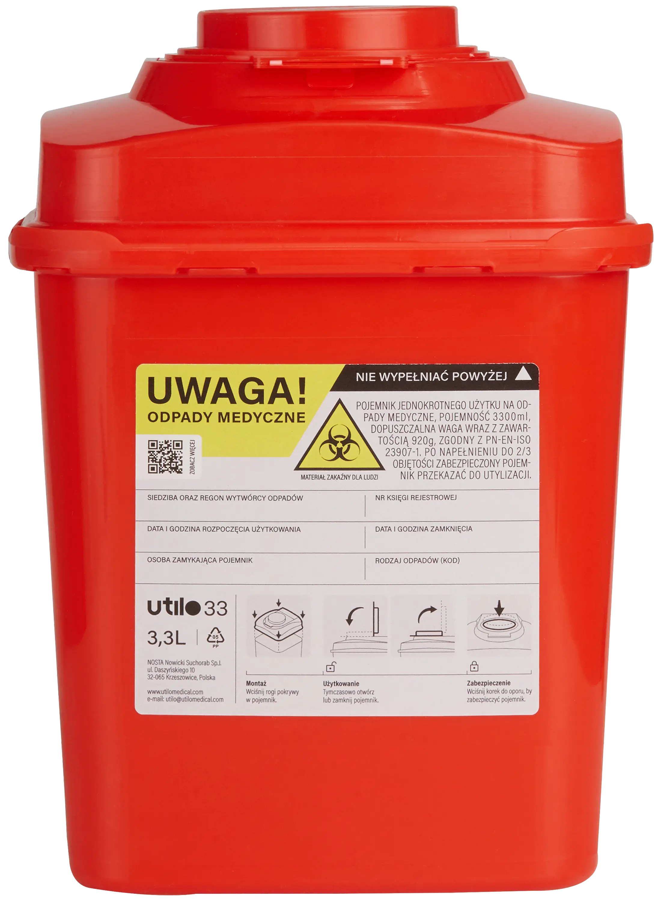 Pojemniki na odpady medyczne Utilo | PZH | Certyfikat ISO 23907-1:2019