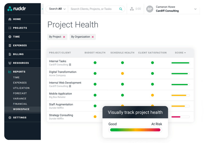 Ruddr - Platform Features - Project Health Tracking