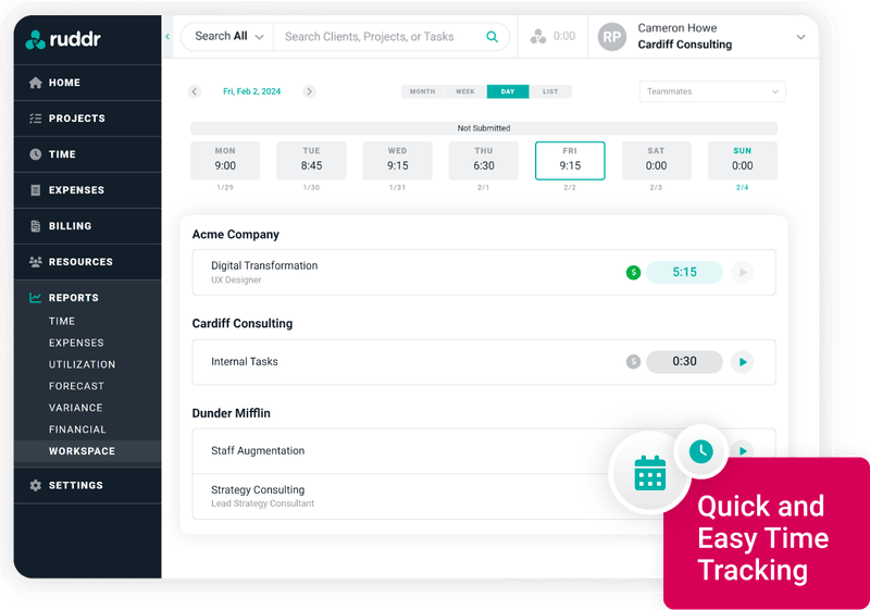 Ruddr - Platform Features - Time Tracking