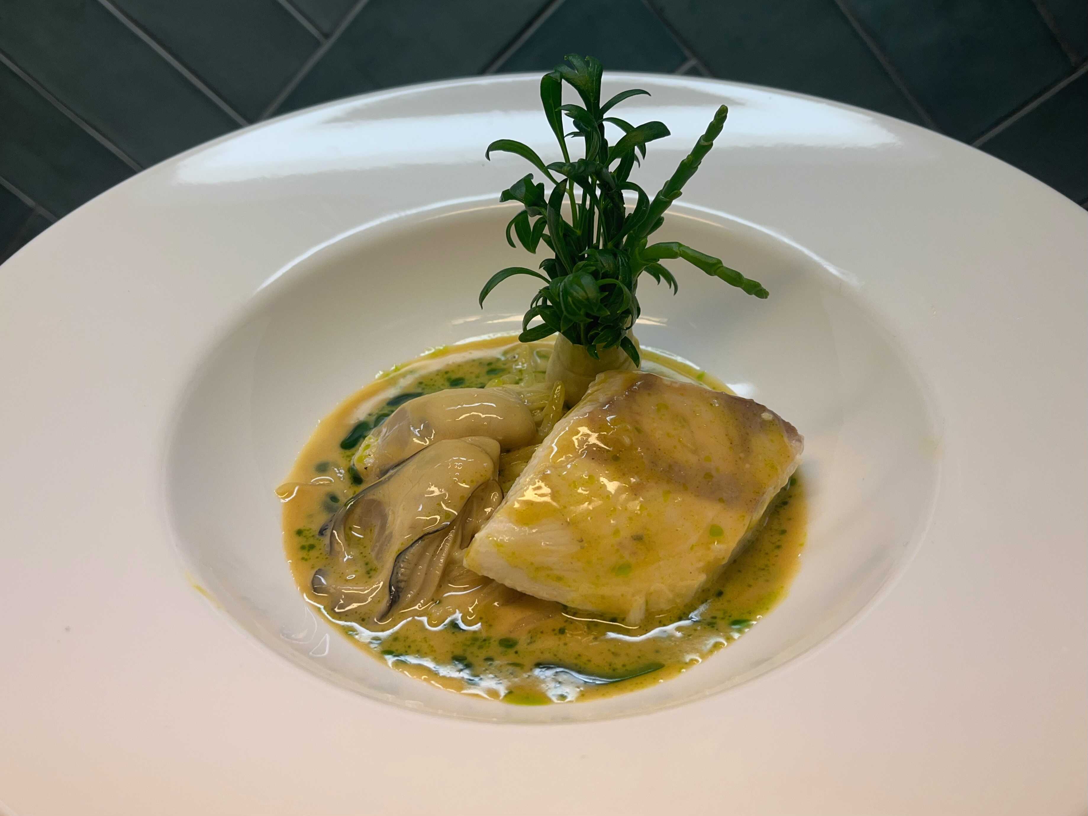 Confit kingfish, oyster & dashi beurre blanc