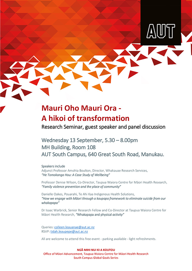 AUT Whakamua Research Seminar - Mauri Oho Mauri Ora - A hikoi of ...