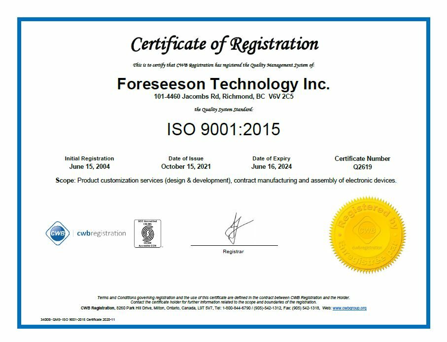 Foreseeson Technology Inc. passes ISO 9001 and 14001 Re-certification Audits