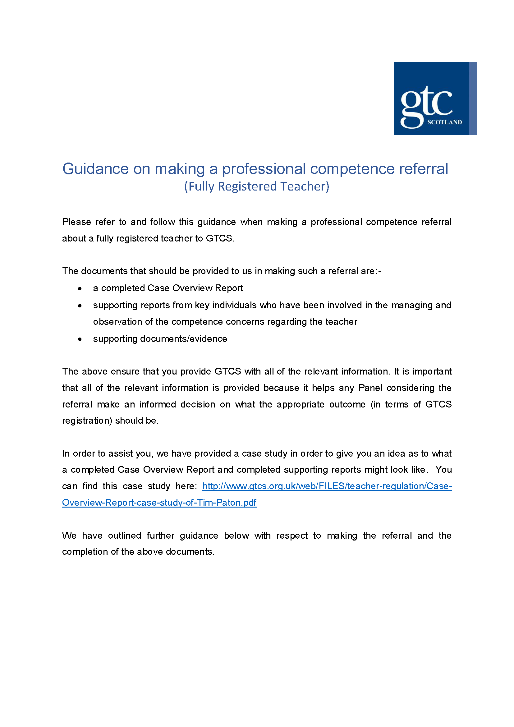 Document > Guidance on making a professional competence referral