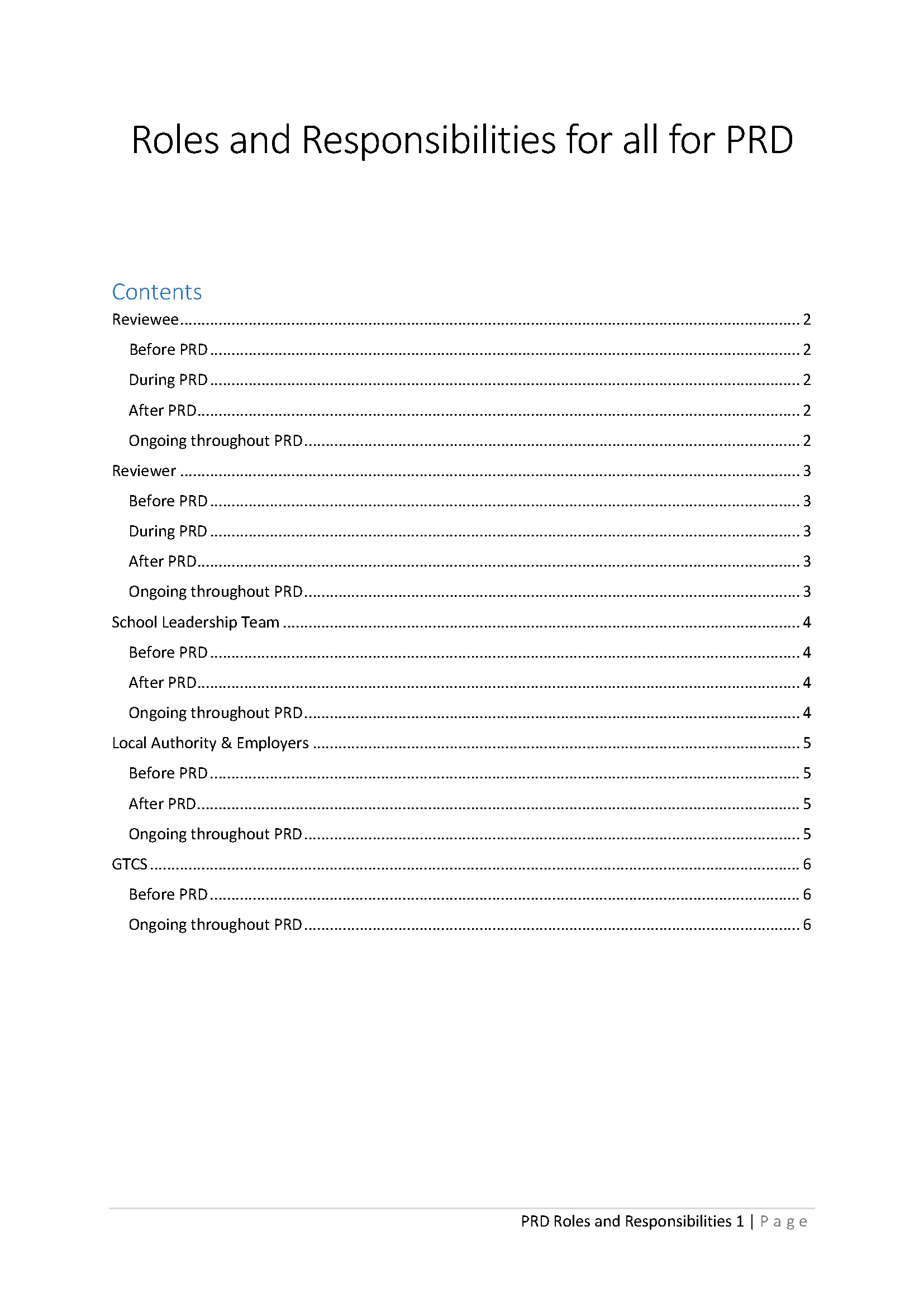 Document > PRD roles and responsibilities: overview by role