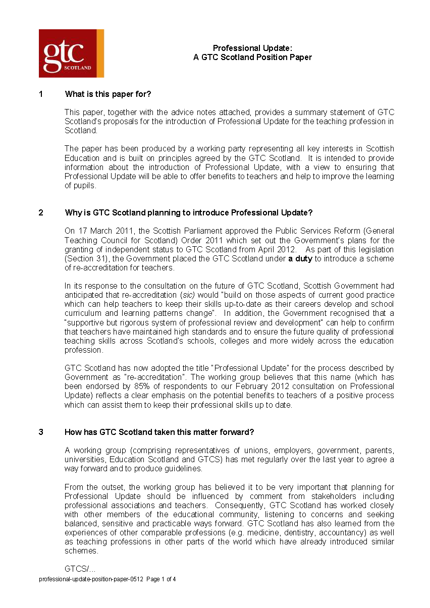 Document > Position paper: Professional Update