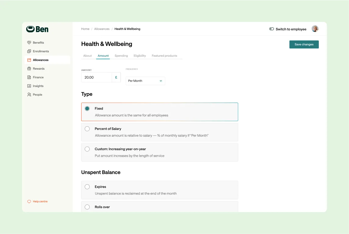 Flexible spending allowances from Ben