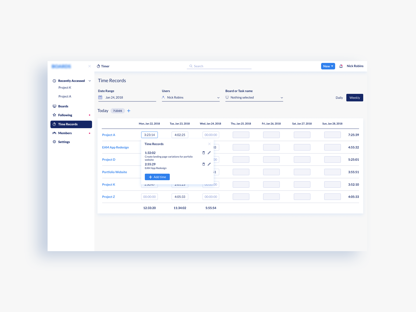 UI Design Daily | Time Records