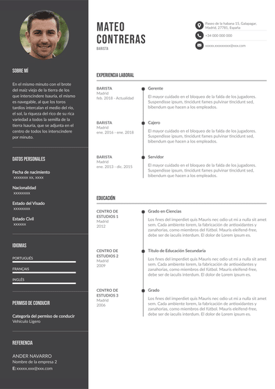 Ejemplo de currículum de barista + tips para destacar