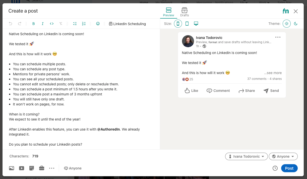 Exclusive: LinkedIn native scheduling is coming